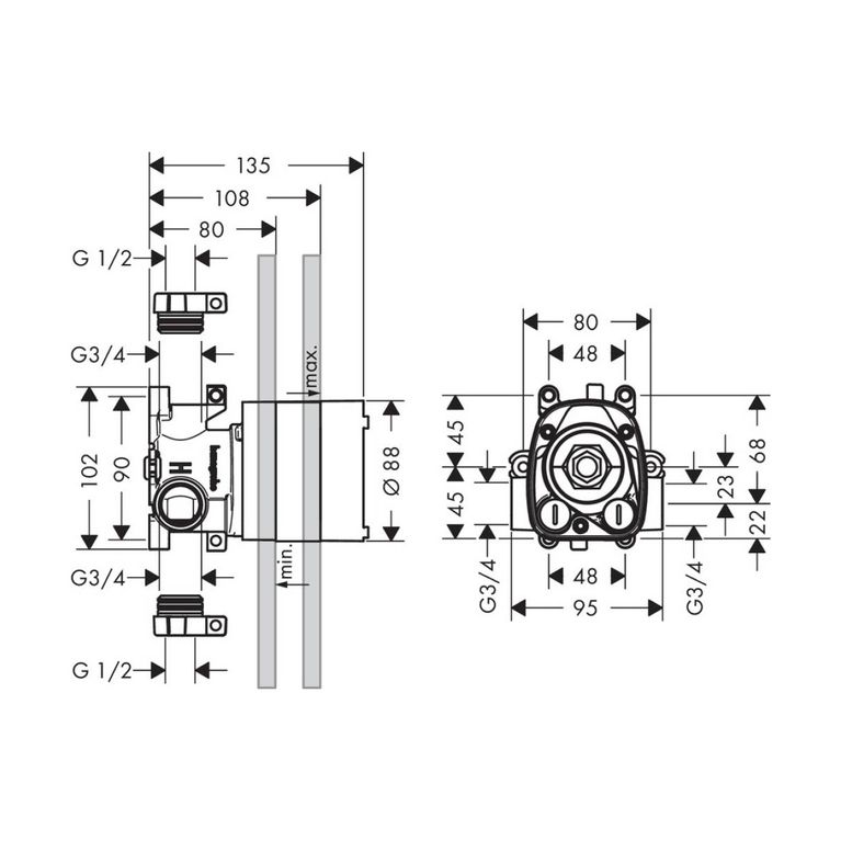 Base Para Termostato AXOR ShowerCollection Hansgrohe - metalbagno