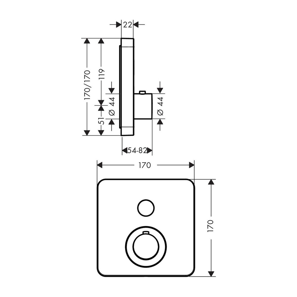 Termostato AXOR ShowerSelect Com Botão De Acionamento Mecânico Para Um ...